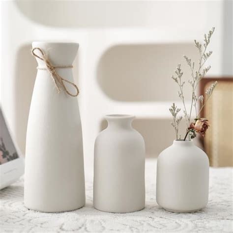 Amazon de Sawoake Weiß Keramik Vasen 3er Set Kleine Blumenvasen für