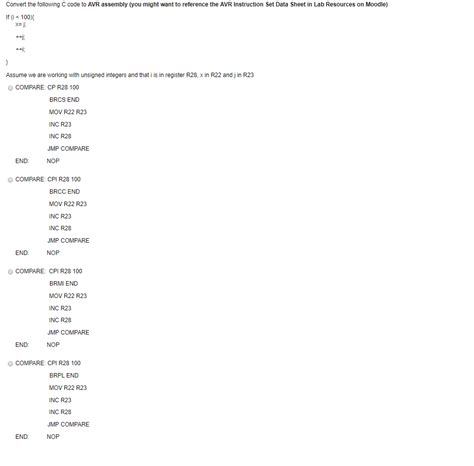 solved convert the following c code to avr assembly you