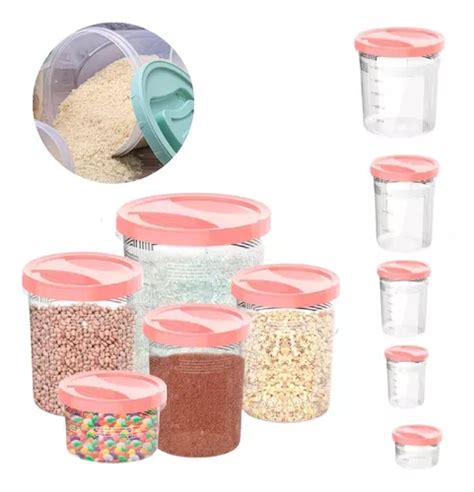 Conjunto 5 Potes Tampa Rosca Porta Mantimento Rosa MercadoLivre