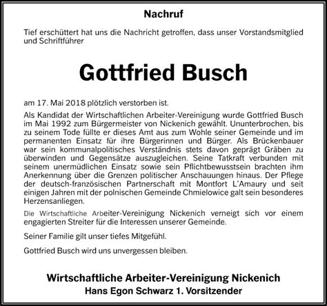 Traueranzeigen Von Gottfried Busch Rz Trauer De