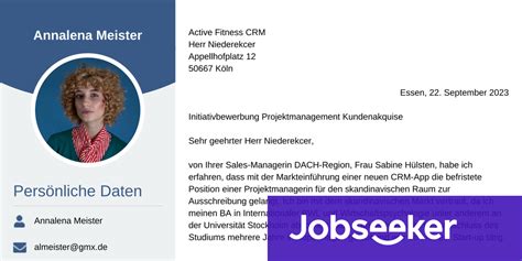 Bewerbungsschreiben Beispiel F R Projektmanager Jobseeker