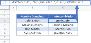 Intercambiar Nombres Y Apellidos Con Comas Excel Y Google Sheets