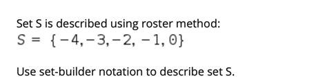 solved set s is described using roster method s