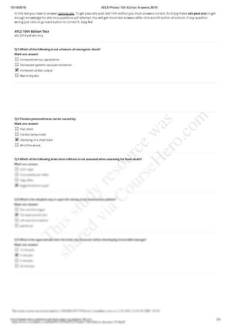 Solution Atls Pretest Th Edition Answers Pdf Studypool