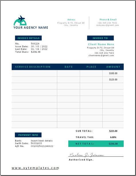 Free Travel Invoice Templates XYTemplates