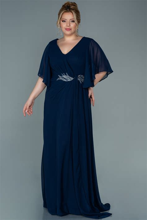 Long Navy Blue Chiffon Plus Size Evening Dress Abu Abiyefon