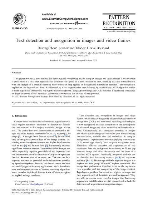 pdf text detection and recognition in images and video frames jean marc odobez