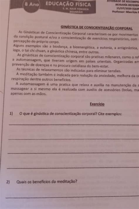 O Que Gin Stica De Conscientiza O Corporal Cite Exemplos Brainly