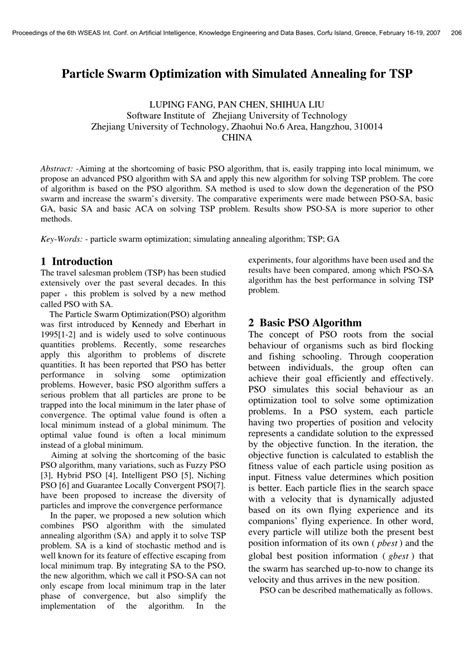 pdf particle swarm optimization with simulated annealing for tsp