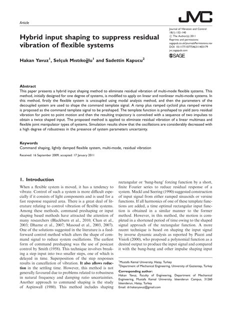 pdf hybrid input shaping to suppress residual vibration of flexible systems