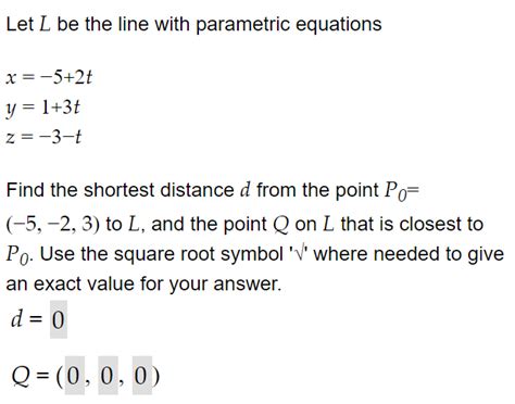 solved let l be the line with parametric equations x −5 2t