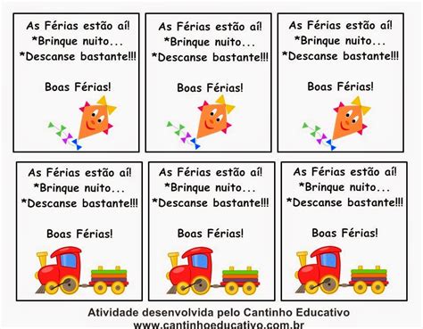 BILHETINHOS DE BOAS FÉRIAS CANTINHO EDUCATIVO