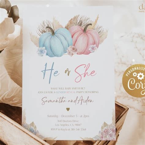 Pumpkin Gender Reveal Invitation Fall Gender Reveal Halloween Etsy