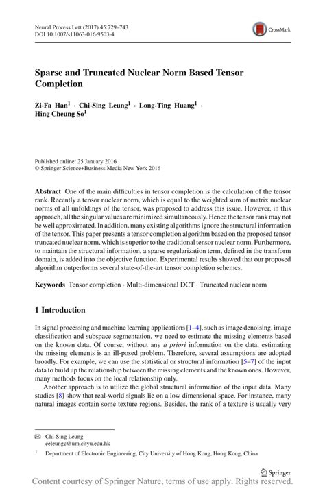 sparse and truncated nuclear norm based tensor completion request pdf