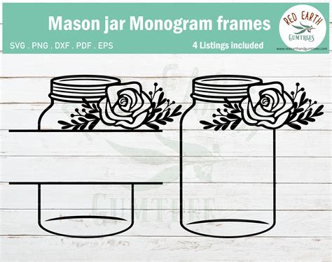 Mason Jar With Flowers Svg