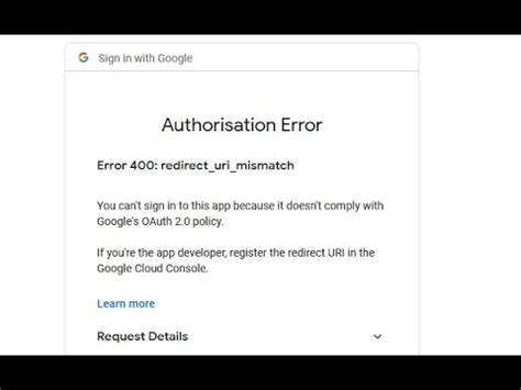 Authorization Error Error 400 Redirect Uri Mismatch YouTube