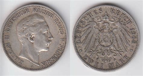 Kaiserreich Preußen 2 Mark 1906 A Wilhelm II Erhaltung siehe Scan