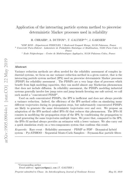 application of the interacting particle system method to piecewise deterministic markov