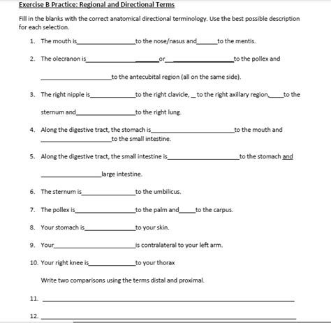 Exercise B Practice Regional And Directional Terms Fill In The Blanks