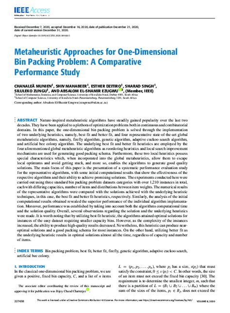 pdf metaheuristic approaches for one dimensional bin packing problem a comparative