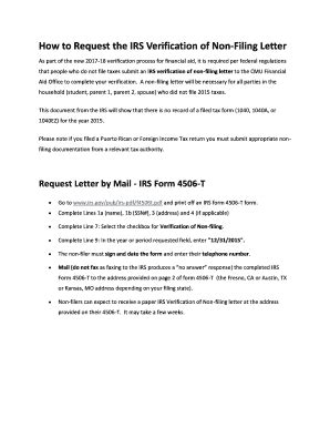 Fillable Online How To Request The Irs Verification Of Non Filing