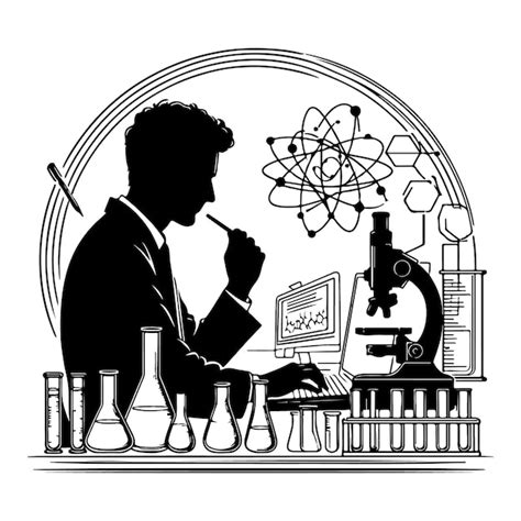 Silueta Vectorial De Un Ingeniero Que Lleva A Cabo Investigaciones En
