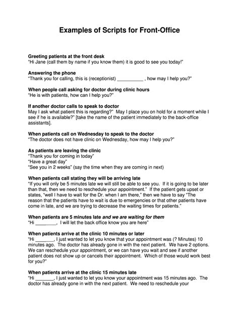 Receptionist Script Sample Fill Online Printable Fillable Blank