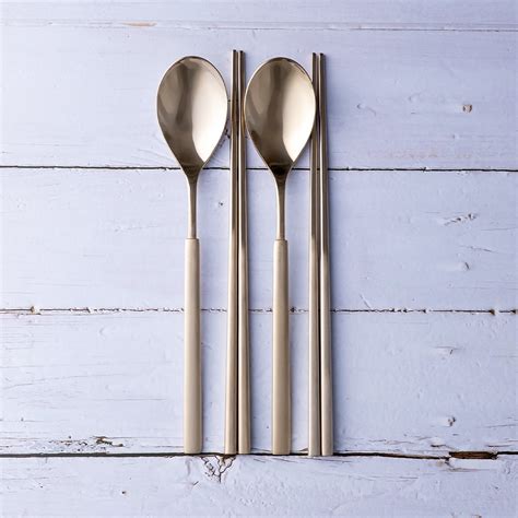 Set Of 2 Premium All Stainless Steel Spoon Chopstick Set Table