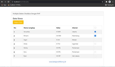 multiple delete checkbox dengan php belajarwithib