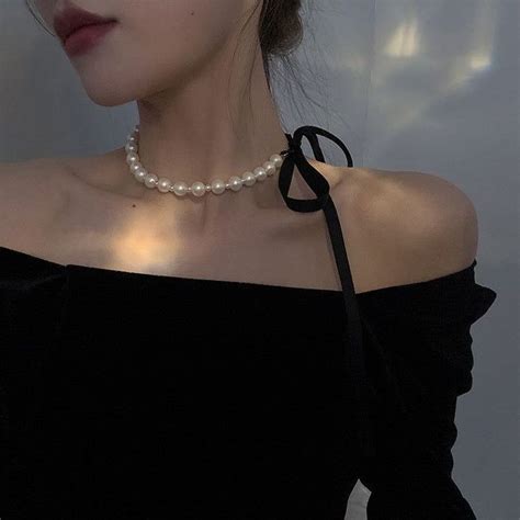 Pearl Necklace Aesthetic Pearl Aesthetic Glittery Jewelry White