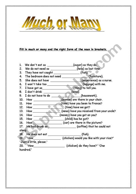 Much And Many Worksheets