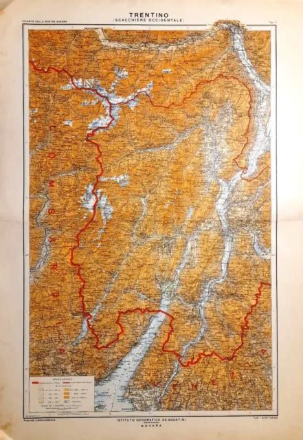 CARTA GEOGRAFICA ANTICA TRENTINO OCCIDENTALE TERRE IRREDENTE 1 GUERRA