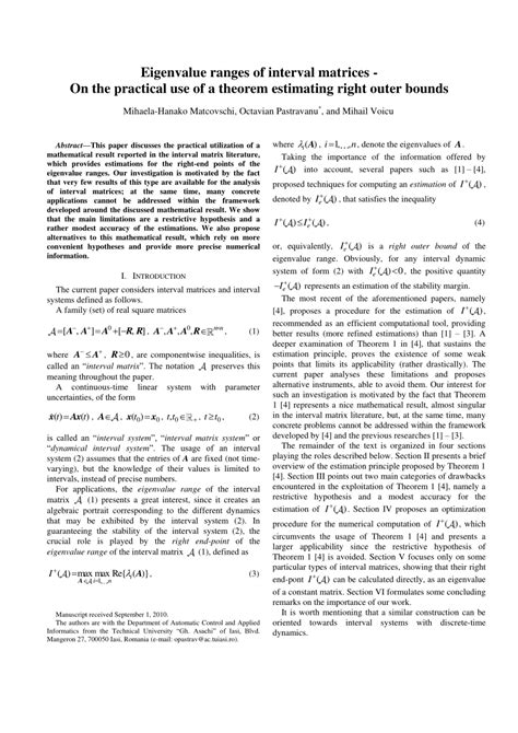 pdf eigenvalue ranges of interval matrices on the practical use of a theorem estimating right