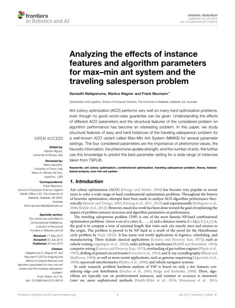 pdf analyzing the effects of instance features and algorithm parameters for max min ant system