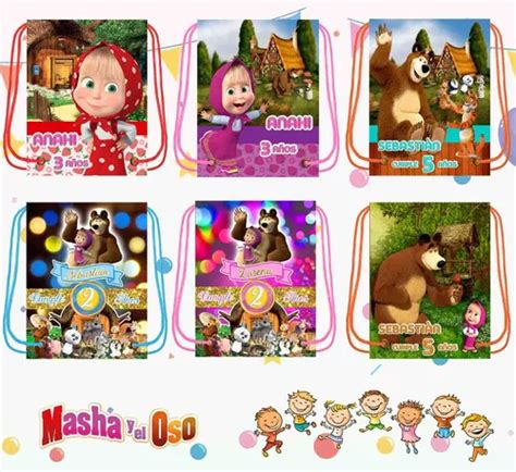 50 Mochilas Dulceros Personalizados Masha Y El Oso En Venta En