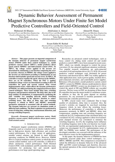 pdf dynamic behavior assessment of permanent magnet synchronous motors under finite set model