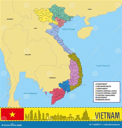 Mapa Político Del Vector De Vietnam Con Regiones Ilustración del Vector