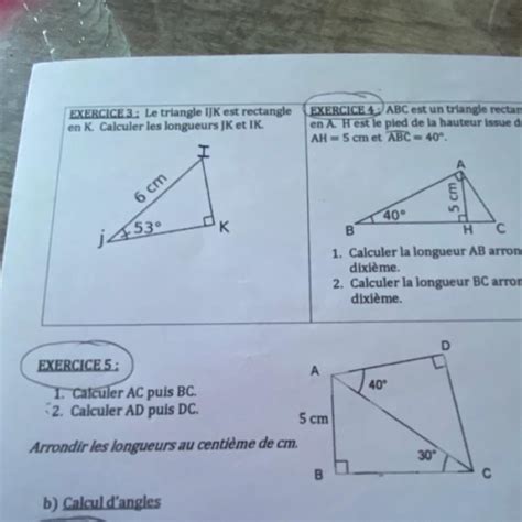 EXERCICE 5 1 Calculer AC Puis BC 2 Calculer AD Puis DC Arrondir