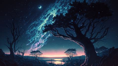 Starry Night Sky Scenery Art 4K 120j Wallpaper PC Desktop