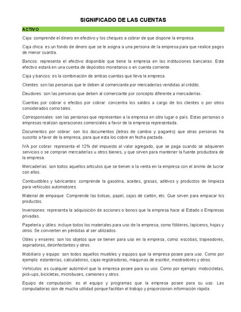 Significado DE LAS Cuentas DE Contabilidad SIGNIFICADO DE LAS CUENTAS