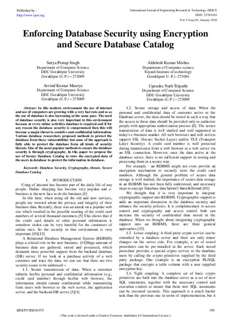 pdf ijert enforcing database security using encryption and secure database catalog ijert