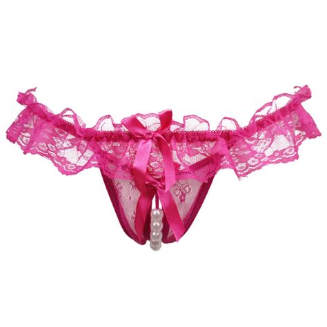 2018 New Lace Sexy G String Thongs Briefs Open Crotch Pearl Thongs T