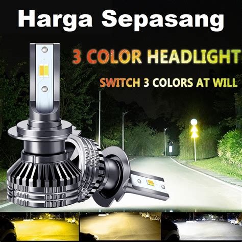 Jual Lampu Utama LED 2 Dual CSP 3 Warna H1 H3 H4 H7 H11 HB3 HB4 Mobil
