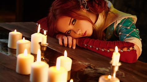 Cosplay Triss Merigold Candles Redhead The Witcher The Witcher 3 Wild Hunt Women Wallpaper