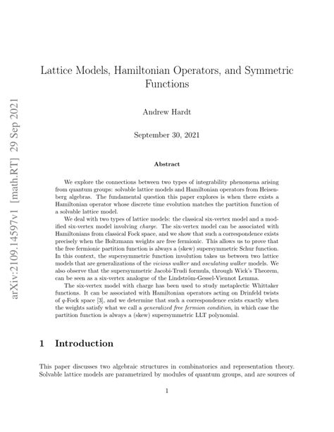pdf lattice models hamiltonian operators and symmetric functions