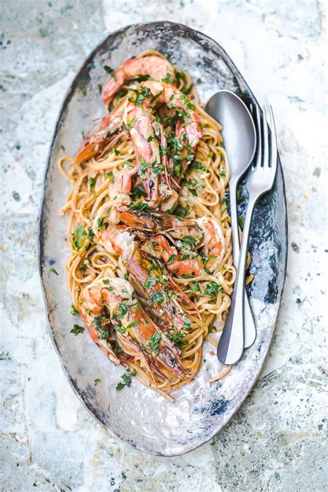Pâtes à la bisque et gambas Quatre Saisons Au Jardin