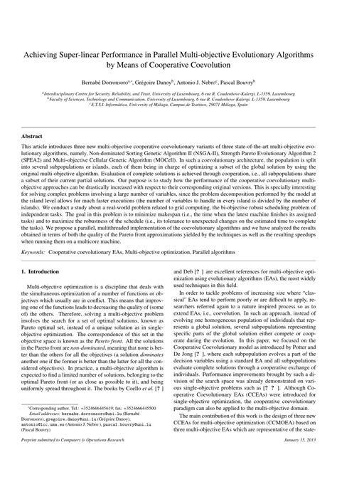 pdf achieving super linear performance in parallel multi objective evolutionary algorithms by