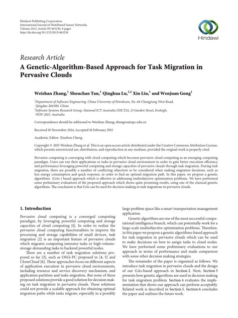 pdf a genetic algorithm based approach for task migration in pervasive clouds