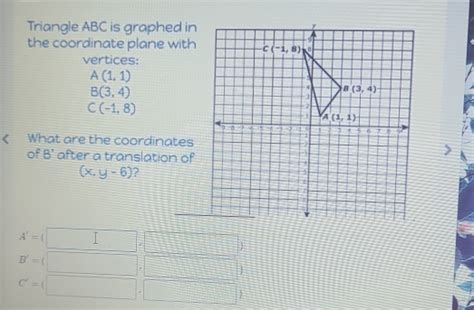 solved triangle abc is graphed in the coordinate plane with vertices a 1 1 b 3 4 c 1 8
