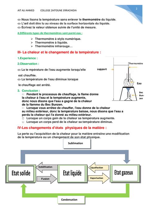 La chaleur et les changements d état physique de la matière Cours 6